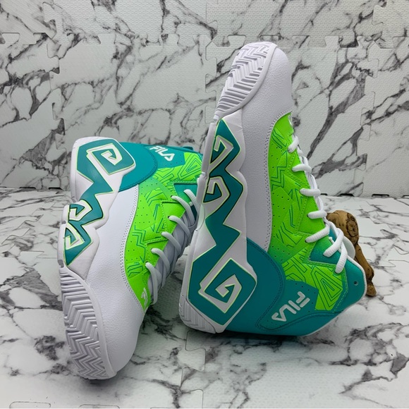 Fila | Shoes | Mens Fila Mb White Lime Green Teal Midtop Sneakers ...